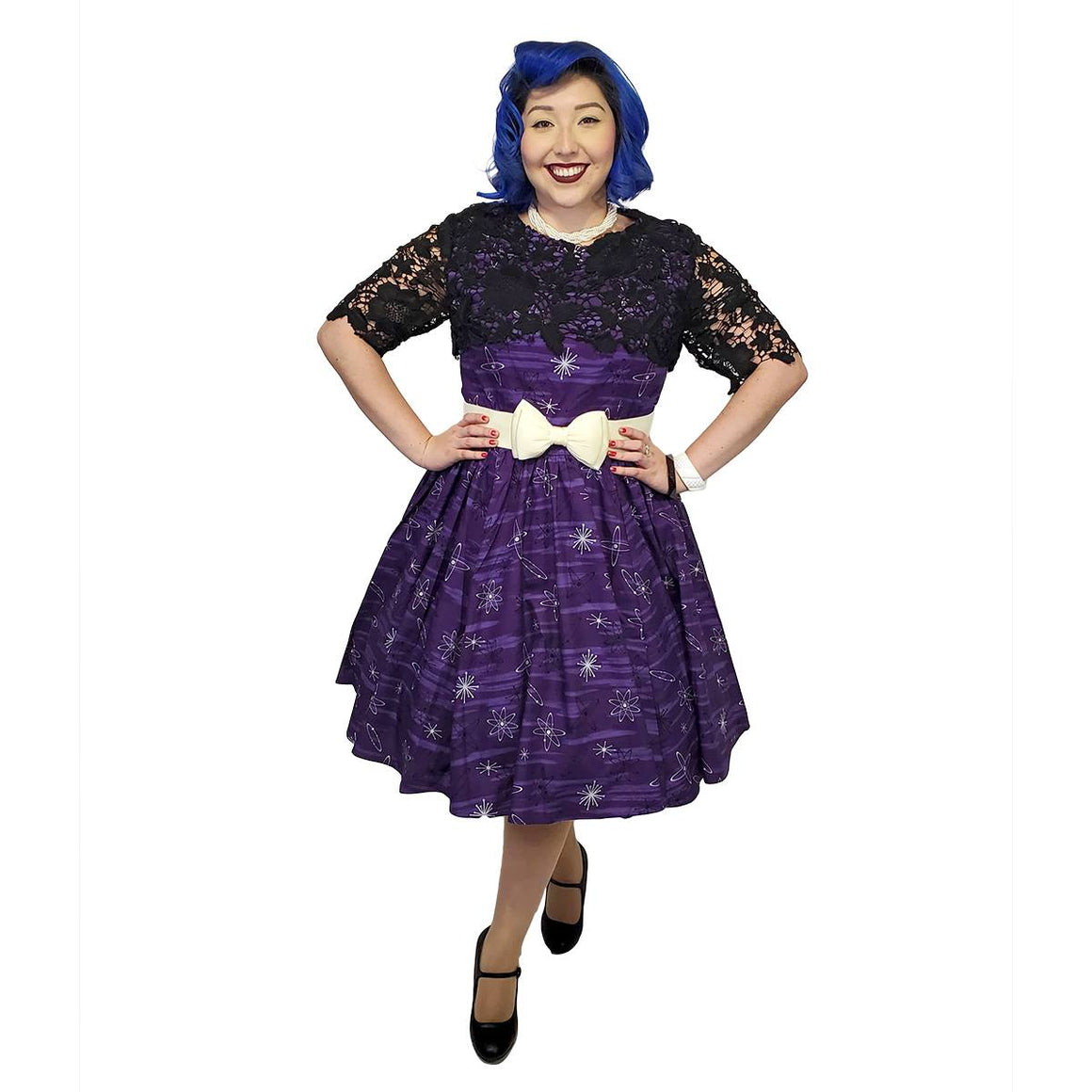 Purple Retro Atomic Print Dress – Glitz Glam and Rebellion