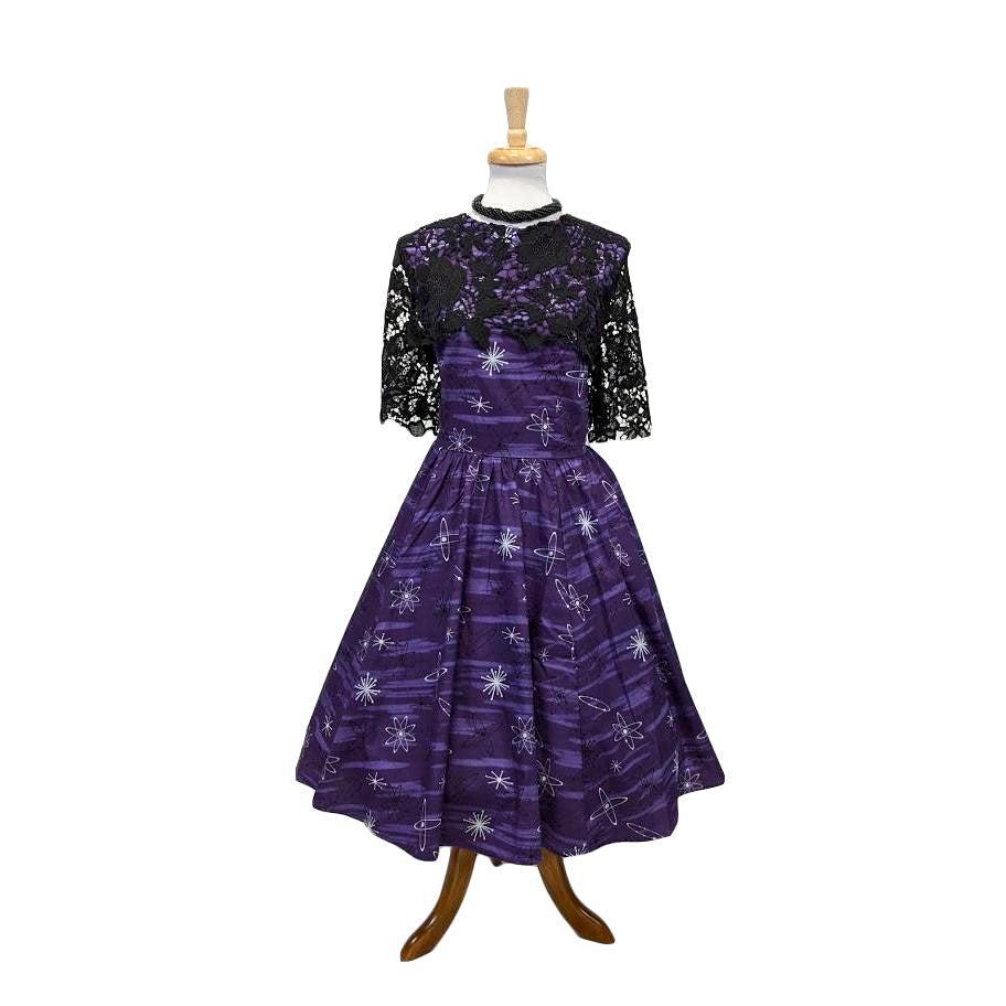 Purple Retro Atomic Print Dress – Glitz Glam and Rebellion